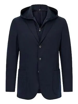 BOGGI MILANO Removable-Hood Single-Breasted Stretch Wool-Blend Jacket