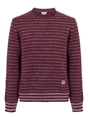 Loewe Embroidered-logo Striped Wool Blend Sweater - Dark Brown
