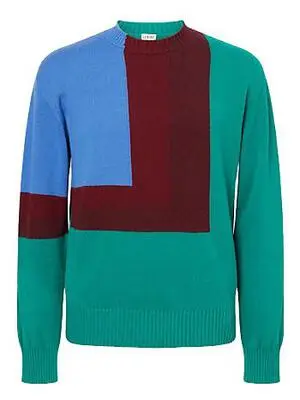 Loewe Colour-block Crewneck Wool Sweater - Green/red/multicolor