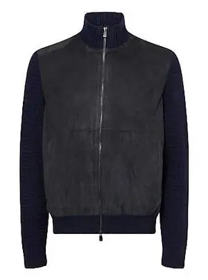 Corneliani Knitted Suede And Wool-blend Jacket - Navy Blue