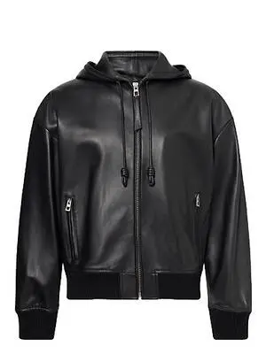 LOEWE Hooded Leather Jacket With Ribbed Trim