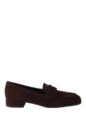 Prada Brand-foiled Suede Loafers - Brown