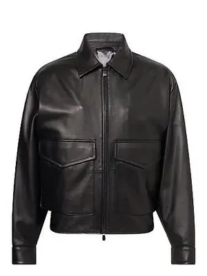 Corneliani Pointed-collar Boxy-fit Leather Bomber Jacket - Black