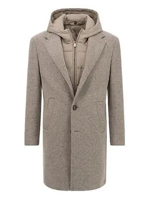 Boggi Milano Wool-blend Coat With Removable Gilet - Taupe