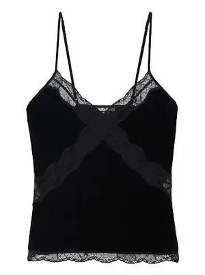 Zadig&Voltaire Cishi Lace-embroidered Velvet Cami Top - Black