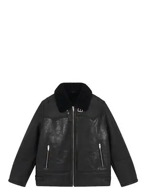 The Kooples Collared Zip-up Leather Jacket - Black
