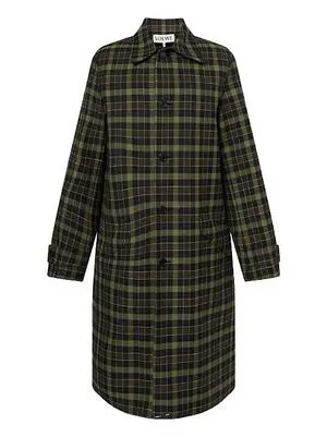 Loewe Checked Single-breasted Cotton-wool Blend Coat - Black