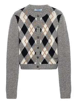 Prada Jacquard Cashmere Cardigan - Grey