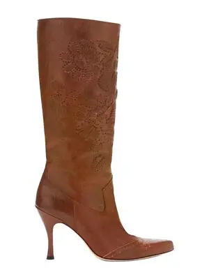 Ermanno Scervino Floral-embroidered Knee-high Boots - Brown