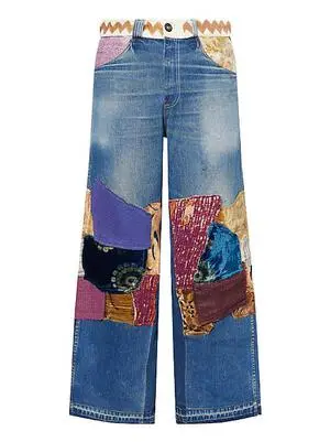 KARTIK RESEARCH Manali Patchwork Denim Jeans - Wshd Indigo/ecru/multi