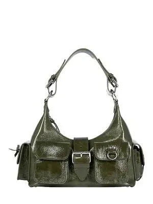 The Kooples Amelia Cracked-leather Shoulder Bag - Olive