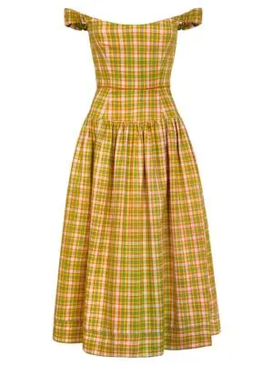 MARKARIAN Giorgia Midi Ruffled Plaid Dress - Yellow