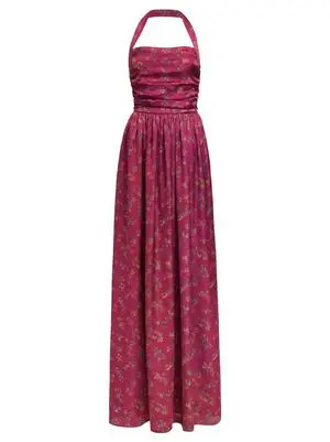 MARKARIAN Anastasia Floral Ruched Halter Dress - Red