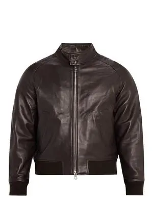 Officine Générale Craig Leather Bomber Jacket - Dark Brown