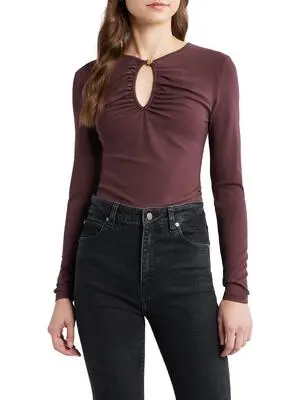 FRAME The Keyhole Long Sleeve Top - Cabernet