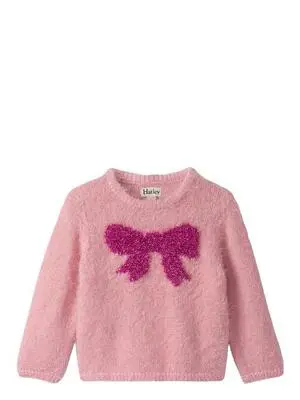 HATLEY Shiny Intarsia Bow Fuzzy Knit Sweater - Pink