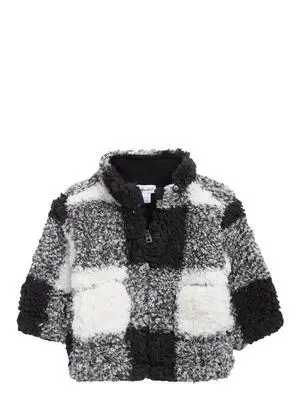 Splendid Check Faux Fur Jacket - Black Plaid