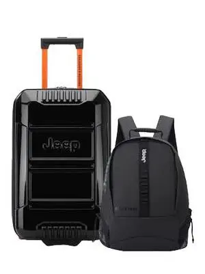 JEEP Hardside Expandable 21-inch Carry-On Luggage And Laptop Travel Backpack Set Black