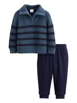 Nordstrom Stripe Quarter Zip Sweater & Joggers Set - Blue Del Mar-navy Peacoat