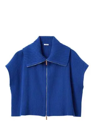 Lafayette 148 New York Ribbed Zip Front Poncho - Galaxy Blue