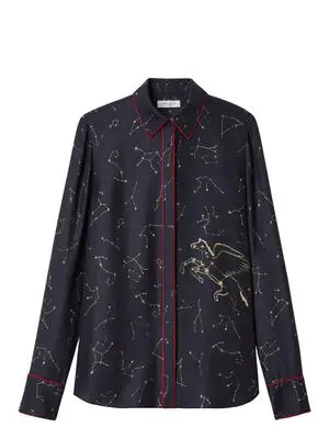 Lafayette 148 New York Constellation Print Silk Blouse - Ink Multi