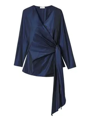 Lafayette 148 New York Taffeta V-neck Wrap Blouse - Royal Blue
