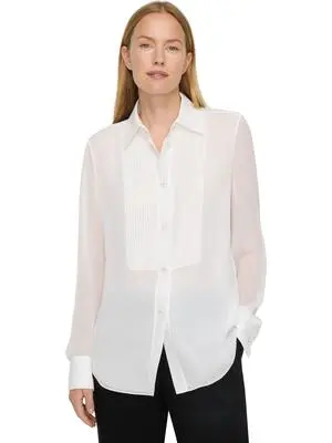 Lafayette 148 New York Silk Georgette Blouse With Swarovski Crystals - Cloud