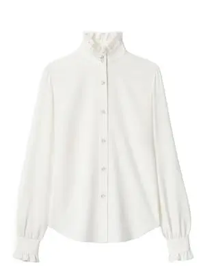 Lafayette 148 New York Organic Silk Georgette Blouse With Swarovski Crystals - Cloud