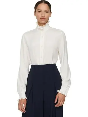 Lafayette 148 New York Organic Silk Georgette Blouse With Swarovski Crystals - Cloud