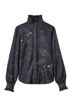 Lafayette 148 New York Cosmos Print Silk Blouse - Ink Multi