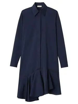 Lafayette 148 New York Stretch Cotton Asymmetric Shirt Dress - Blue Ink