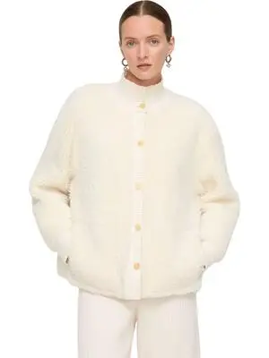 Lafayette 148 New York Reversible Shearling Suede Cardigan Jacket - Cloud/raffia