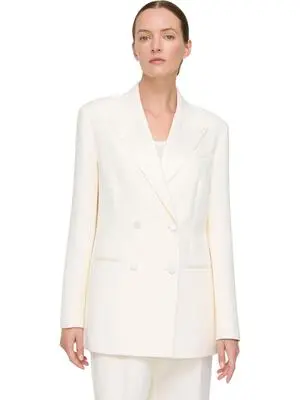 Lafayette 148 New York Wool-silk Crepe Double-breasted Tuxedo Jacket - Cloud