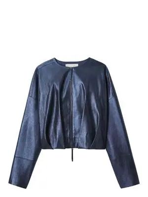Lafayette 148 New York Metallic Suede Cropped Jacket - Ink Metallic