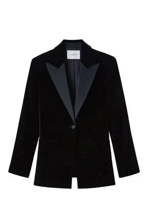 Lafayette 148 New York Velvet Crystal Embellished Tuxedo Jacket - Black