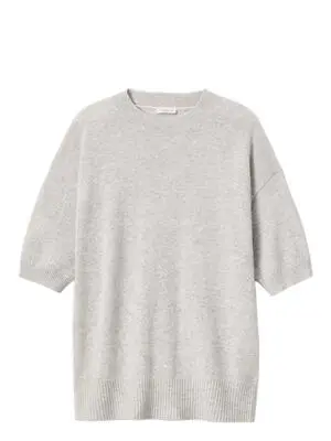 Lafayette 148 New York Cashmere Oversized Short Sleeve Sweater - Grey Heather