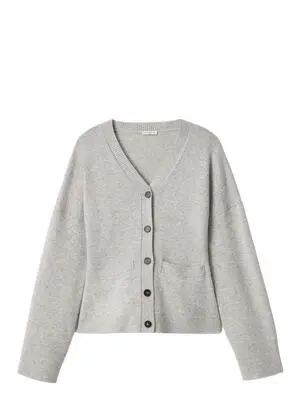 Lafayette 148 New York Wool Cashmere V-neck Cardigan - Grey Heather