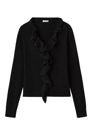 Lafayette 148 New York Cashmere Ruffle Cardigan Sweater - Black