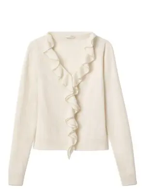 Lafayette 148 New York Cashmere Ruffle Cardigan Sweater - Cloud