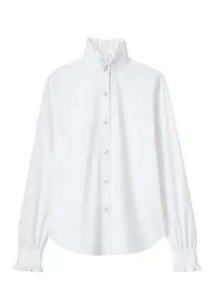 Lafayette 148 New York Cotton Poplin Shirt With Swarovski Crystals - White