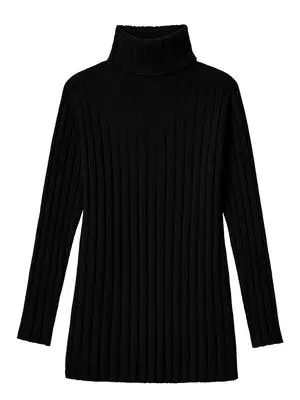 Lafayette 148 New York Ribbed Merino Wool Cashmere Turtleneck Sweater - Black