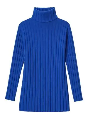 Lafayette 148 New York Ribbed Merino Wool Cashmere Turtleneck Sweater - Galaxy Blue