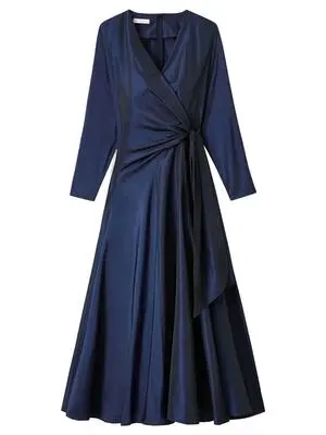 Lafayette 148 New York Taffeta Wrap Midi Dress - Royal Blue