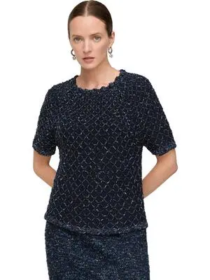 Lafayette 148 New York Metallic Cotton-silk Jacquard Sweater - Ink Multi