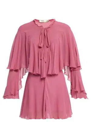 LoveShackFancy Liraine Ruffle Cape Mini Dress - Deep Rose