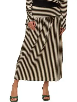 Vero Moda Striped Knit Midi Skirt - Black Stripes Birch