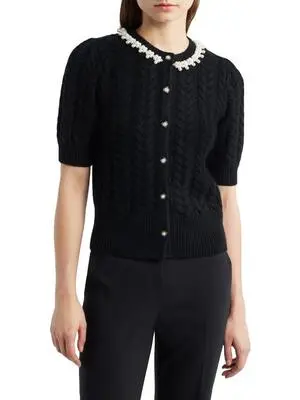 Elie Tahari Ella Embellished Cable Knit Cardigan - Noir