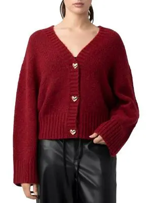 Blanknyc Heart Button Cardigan - Crimson Crest