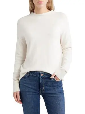 Caslon Funnel Neck Rib-Trim Sweater Ivory Pristine