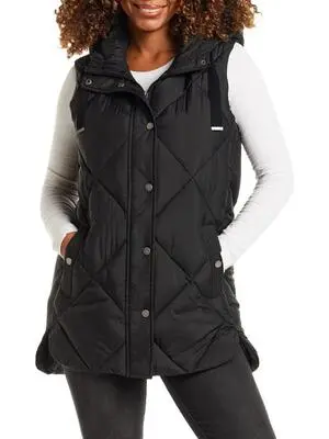 Gallery Water-resistant Quilted Hooded Vest - Black